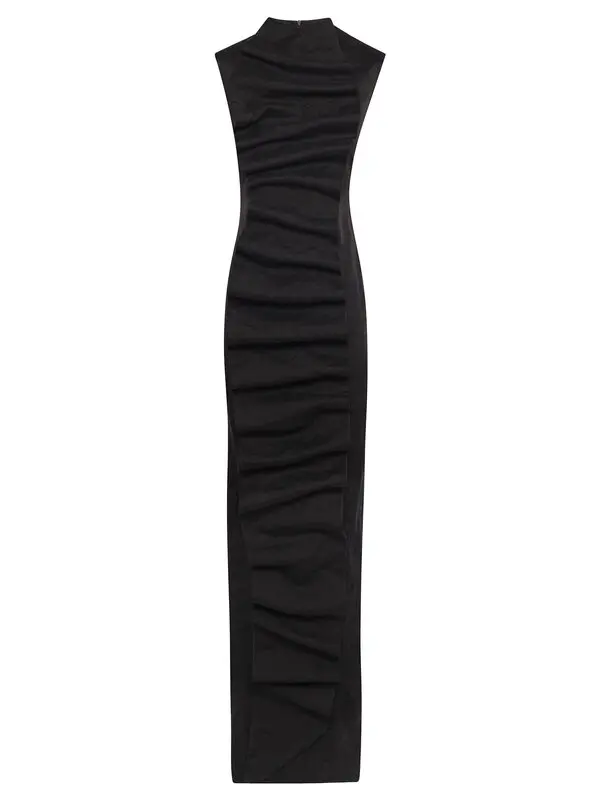 A.W.A.K.E. Mode Ruched Flax-blend Bib-front Maxi Dress - Black