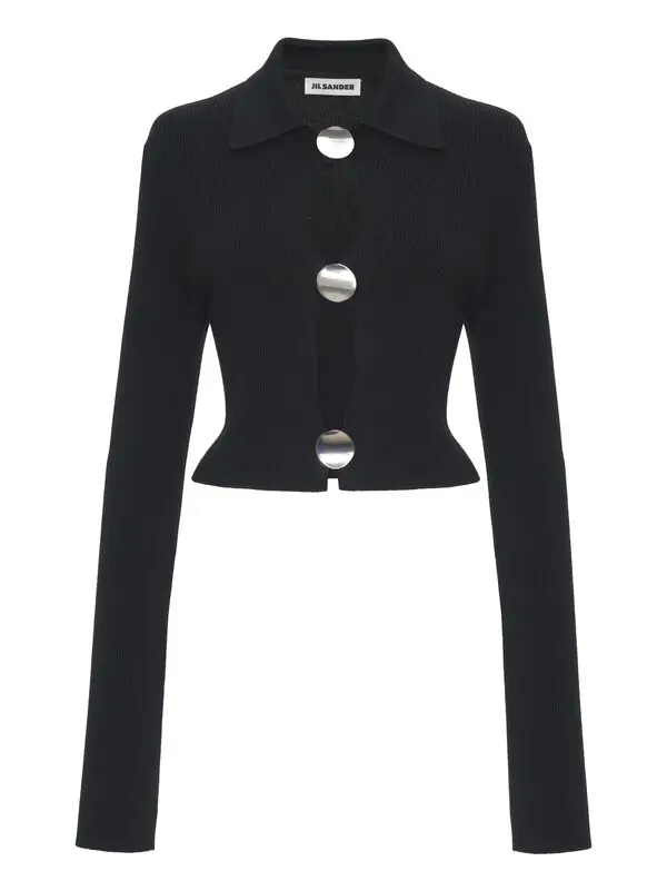 JIL SANDER Virgin Wool Collared Cardigan - Black