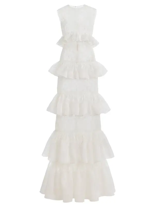 HARITHAND Ruffled Silk Organza Maxi Dress - Off-white