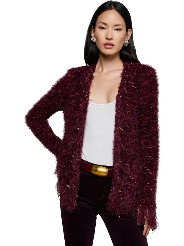 L'Agence Azure Fringe Cardigan Blazer - Malbec Multi/gold