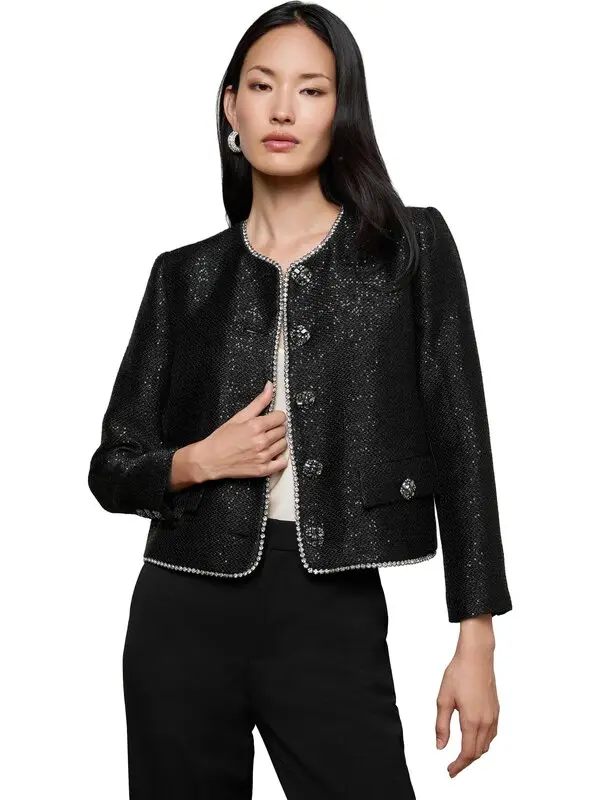 L'Agence Zell Sequined Tweed Jacket - Black Sequin Tweed