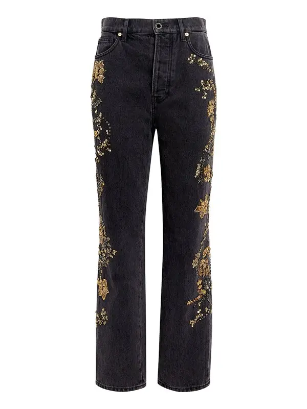 Veronica Beard Daniela Embellished Straight Jeans - Black