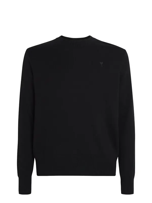 Ami Merino Wool Sweatshirt With Embroidered Logo - Black