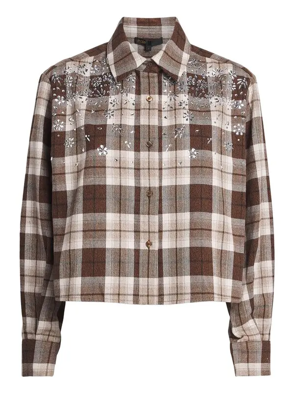 Maje Check Rhinestone-embellished Shirt - Brown