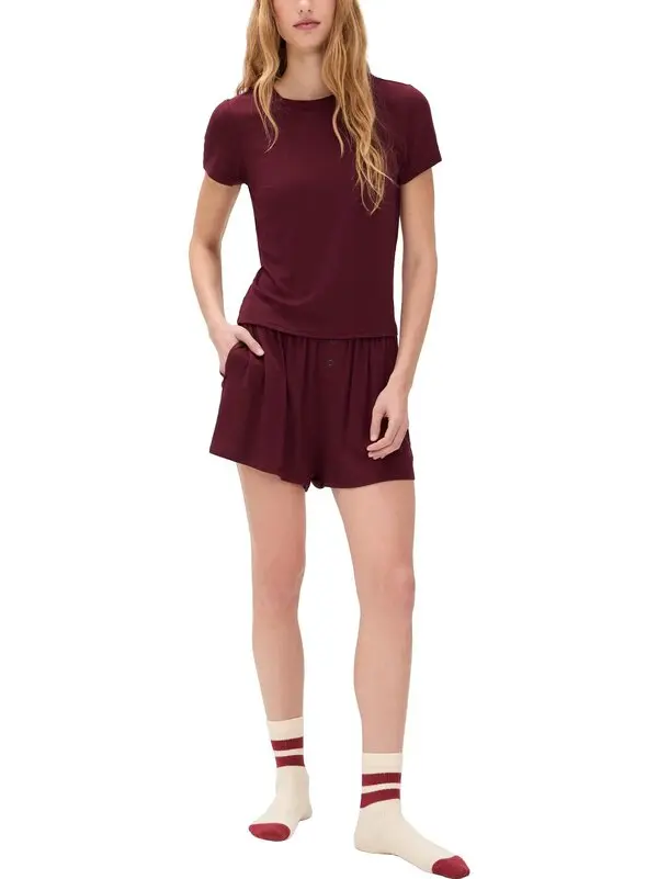 Lunya Soft Modal Rib Tee Short Set - Calliope Wine
