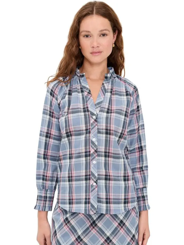 MAREA Charlize Plaid Blouse - Harbor Blue Check