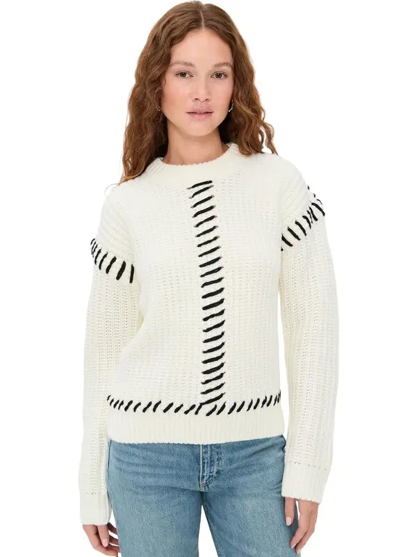 English Factory Stitch Detailed Chunky Crew Neck Sweater - Cream/black