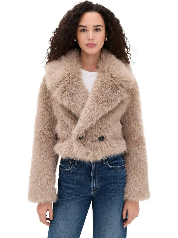 Avec Les Filles Cropped Faux Fur Jacket - Taupe