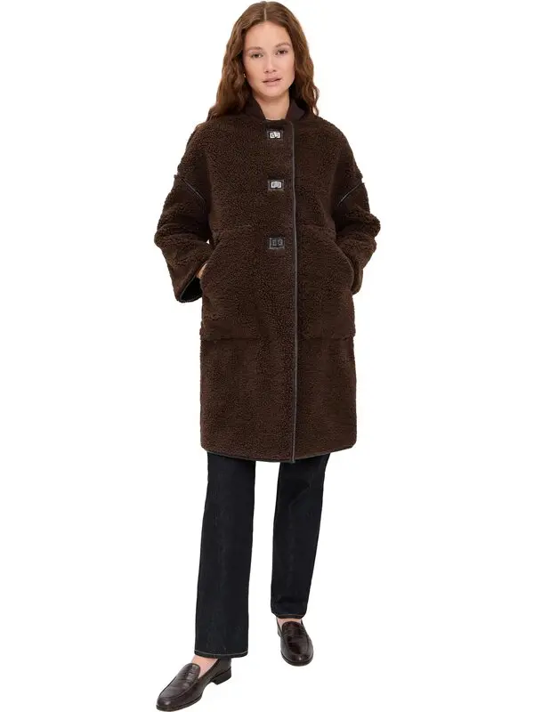 Ba&sh Millie Faux Shearling Coat - Chocolat