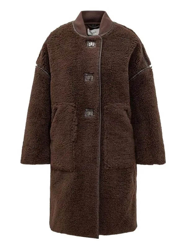 Ba&sh Shearling Coat With Leather Details - Brown