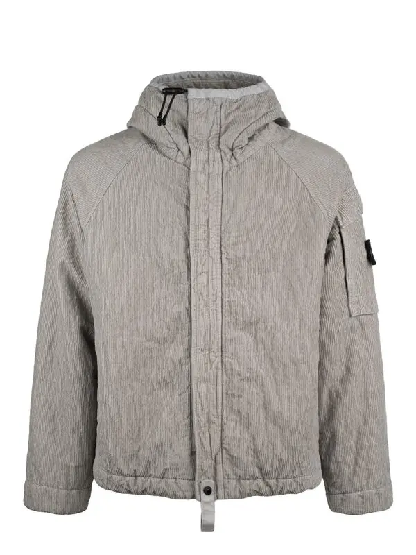 Stone Island Drip-proof Velvet Jacket With Hood And Inner Padding - Gray
