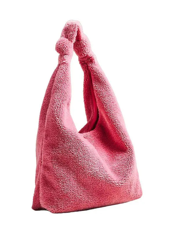 Anthropologie Love Knot Slouchy Sherpa Fleece Bag - Pink
