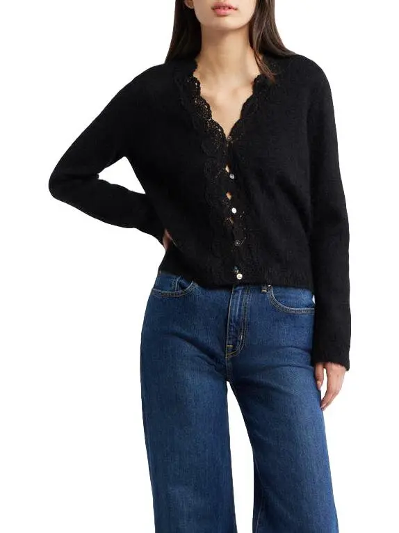 Rails Mer Lace Trim Cardigan - Black