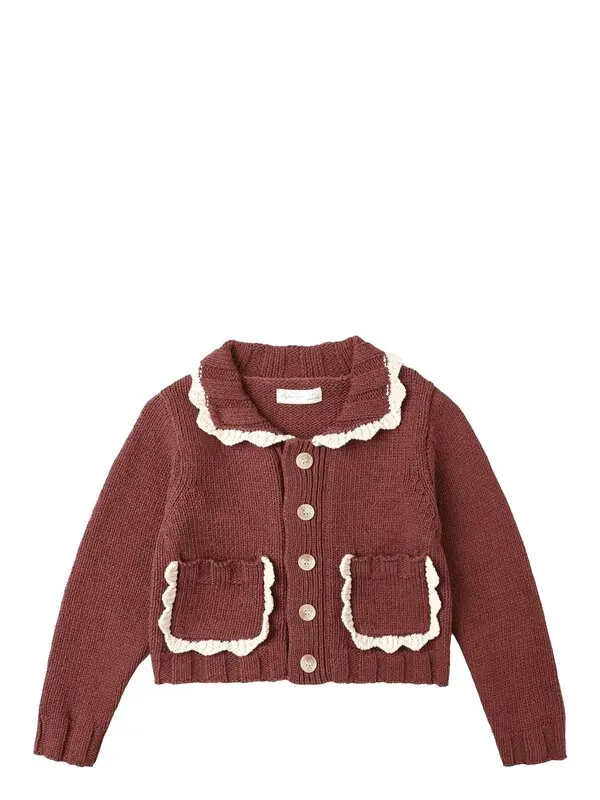 RYLEE + CRU Ruffle Cardigan - Burgundy