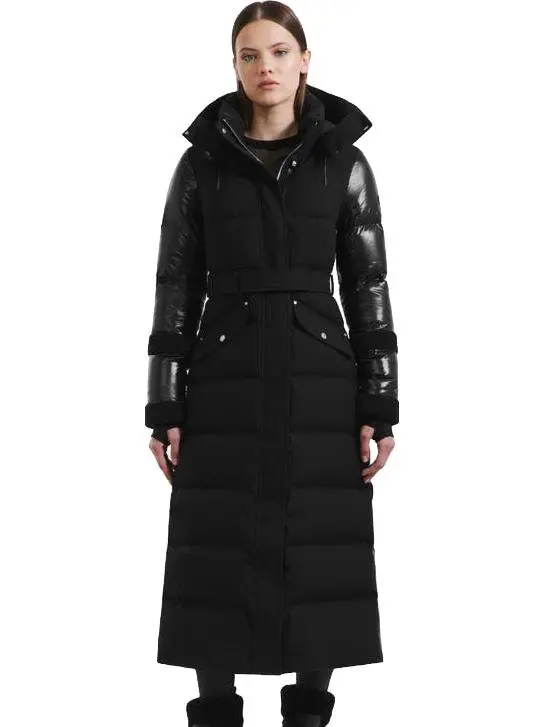Rudsak Audrey Maxi Down Puffer Jacket With Faux Shearling Trim - Black/black