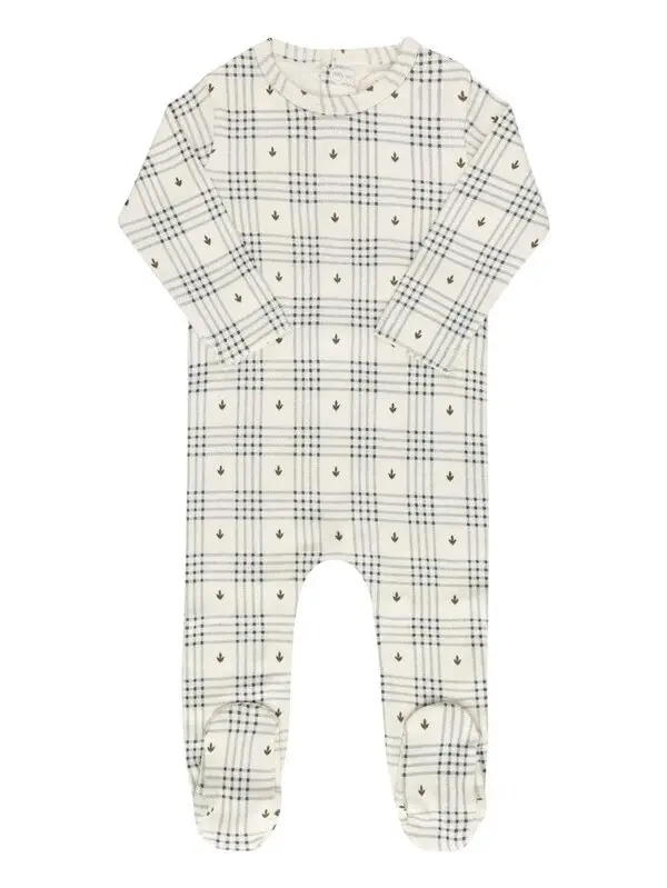 ELY'S & CO. Cotton Floral Plaid Footie - Ivory/blue