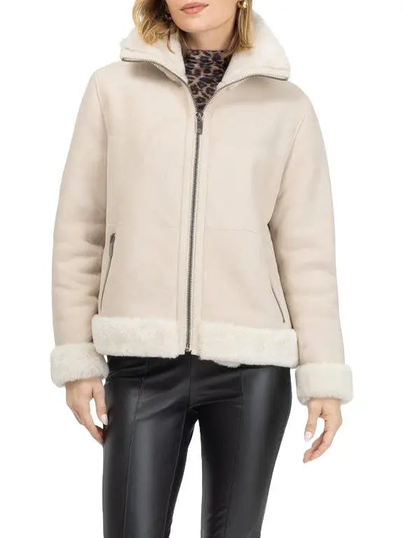 Gorski Merino Genuine Shearling Zip Jacket - Beige