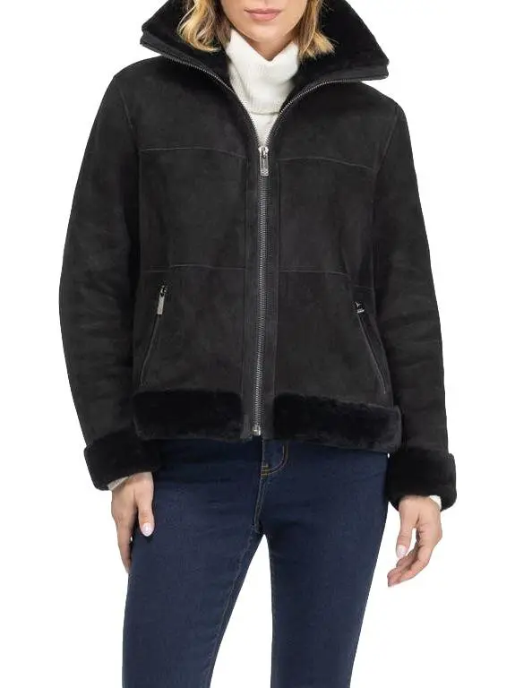 Gorski Merino Genuine Shearling Zip Jacket - Black
