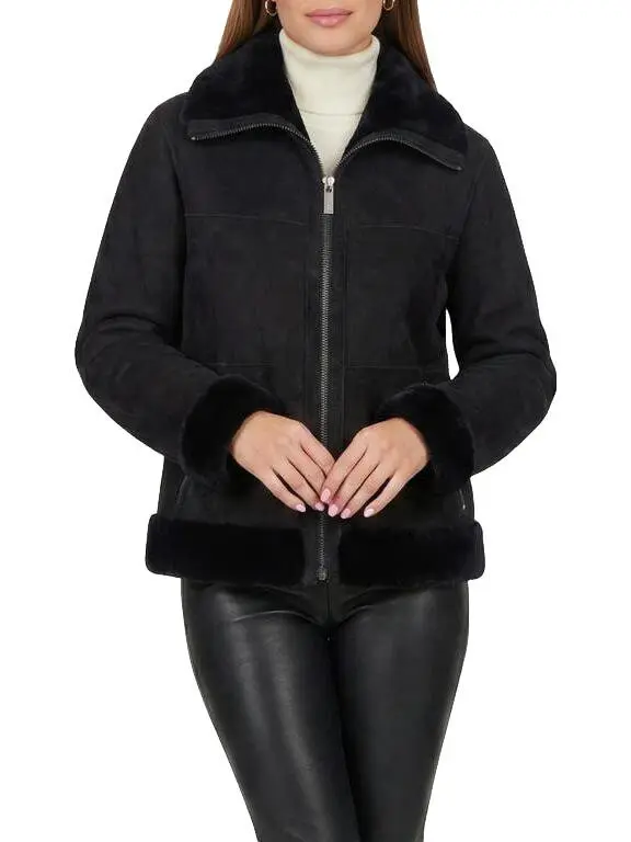 Gorski Merino Genuine Shearling Zip Jacket - Black