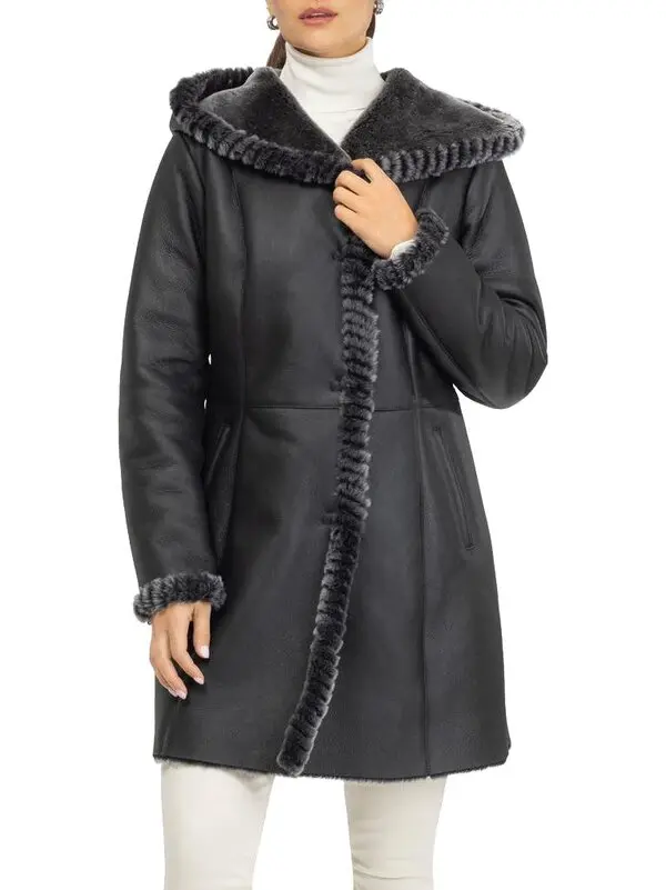 Gorski Merino Genuine Shearling Parka With Whipstitch Trim - Black Brisa