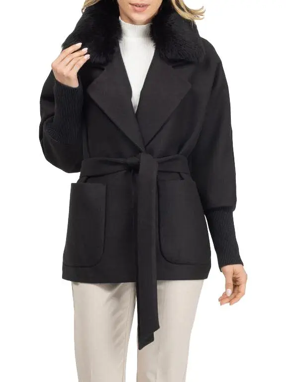 Gorski Fabric Jacket With Detachable Shearling Collar - Black