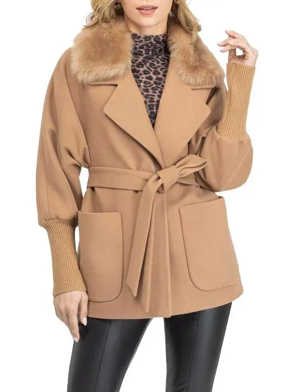 Gorski Fabric Jacket With Detachable Shearling Collar - Camel