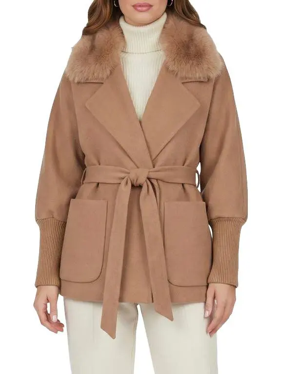 Gorski Fabric Jacket With Detachable Shearling Collar - Camel
