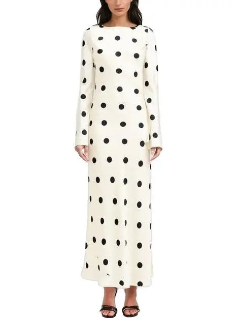 SISTERLY Clara Polka-dot Silk Column Gown - Polka Dot Cream