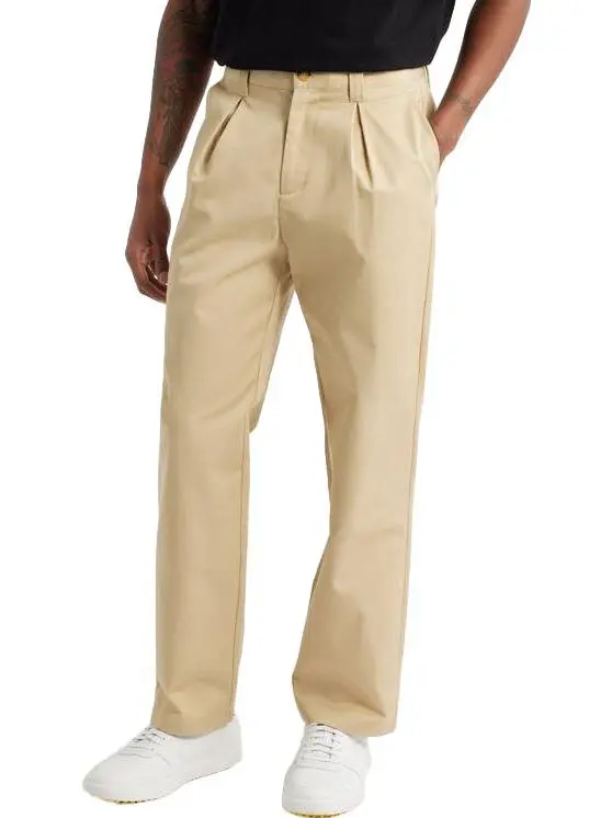 MALBON Reverse Pleat Straight-leg Pants - Khaki
