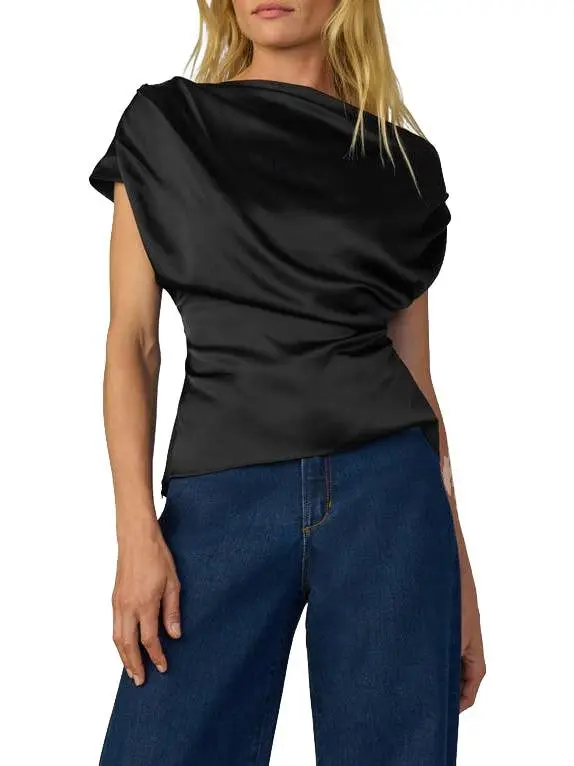 Joe's Jeans The Isla Drape One-shoulder Satin Top - Black