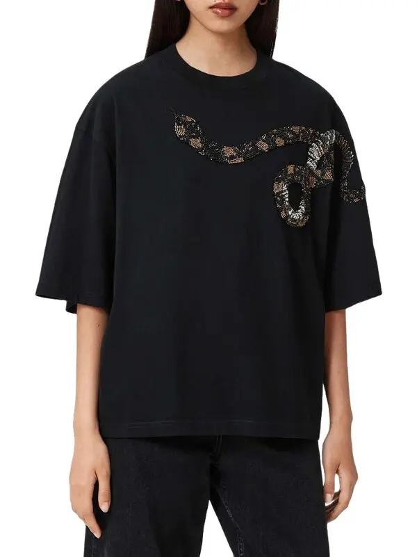 ALLSAINTS Ouros Amelie Embellished T-shirt - Black