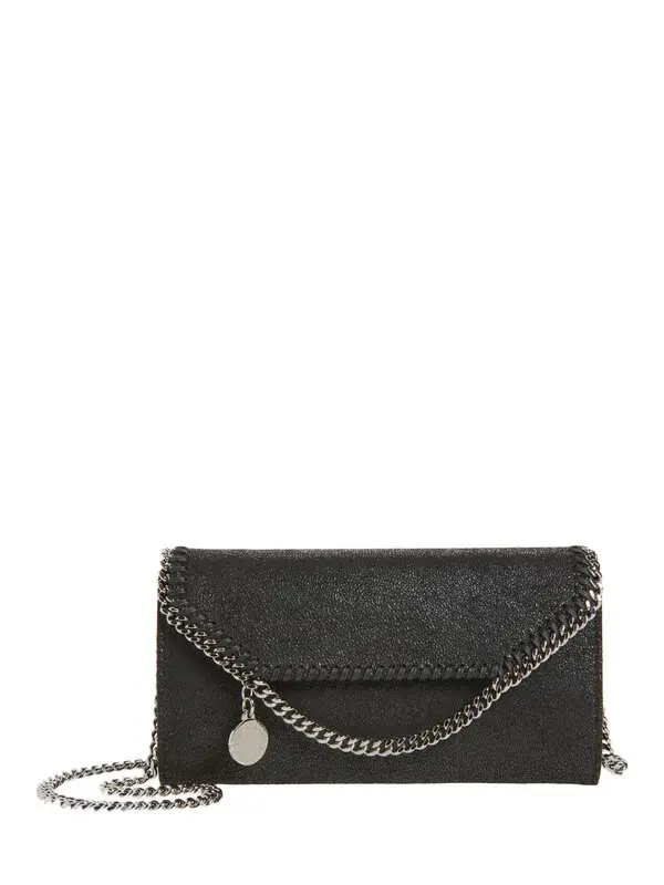 Stella McCartney Falabella Shaggy Faux Leather Wallet On A Chain - Black