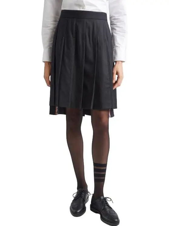 Thom Browne Drop Back Pleated Wool Skirt - Black