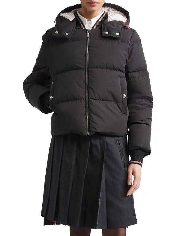 Thom Browne Down Jacket With Removable Hood - Black