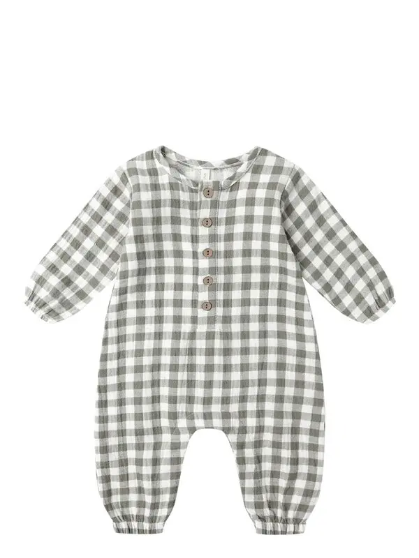 QUINCY MAE Forest Check Organic Cotton Romper - Green