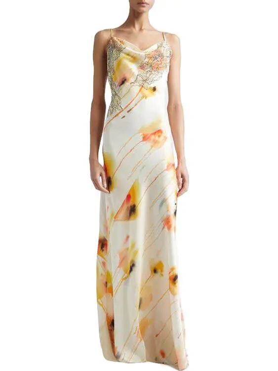 JASON WU Watercolor Floral Satin Slipdress - Limoncello Multi