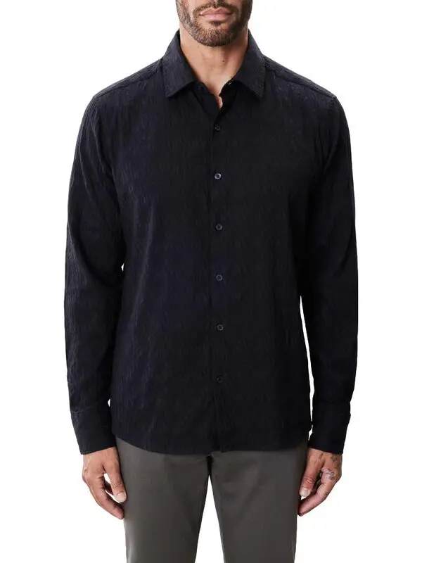 Robert Barakett Calyx Puckered Stretch Cotton Blend Button-up Shirt - Black