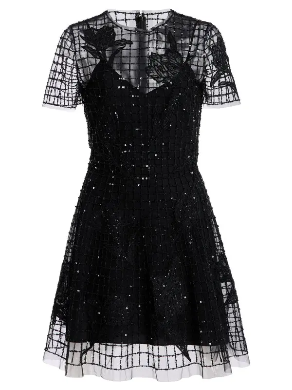 Carolina Herrera Embellished Sheer Mini Dress - Black