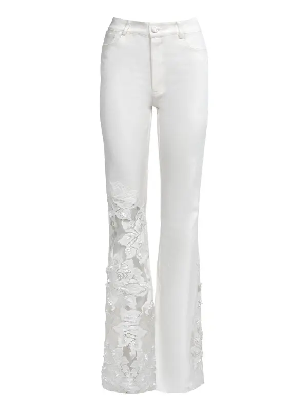 FRANCESCA MIRANDA Gardenia Lace-detailed Cotton Straight-leg Pants - White