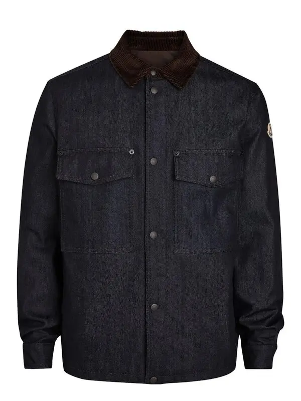Moncler Corduroy-trimmed Denim Overshirt - Navy