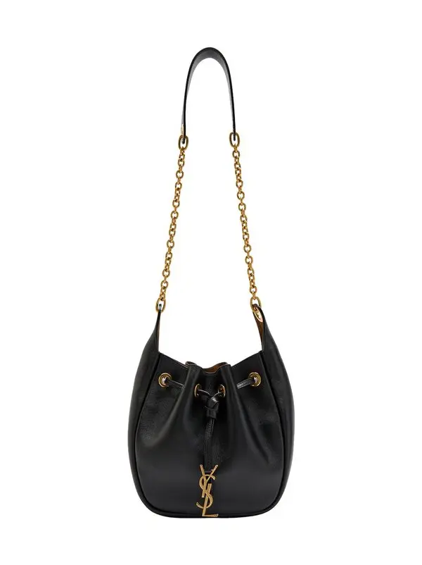 Saint Laurent Leather Bucket Bag With Logo - Black