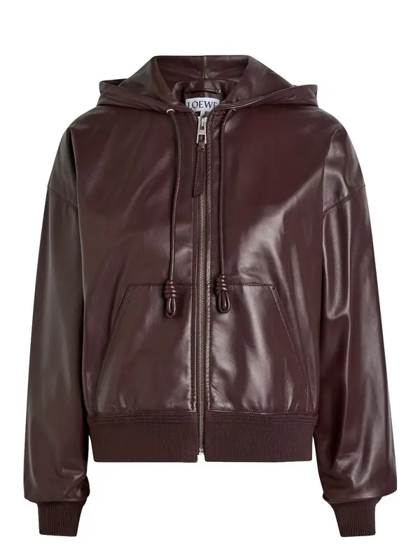 Loewe Hooded Leather Jacket - Brown