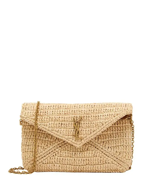 Saint Laurent Envelope Raffia Wallet-on-chain - Natural