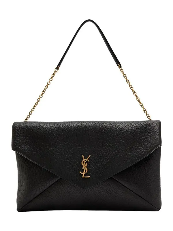 Saint Laurent Envelope Grained Leather Pouch - Black
