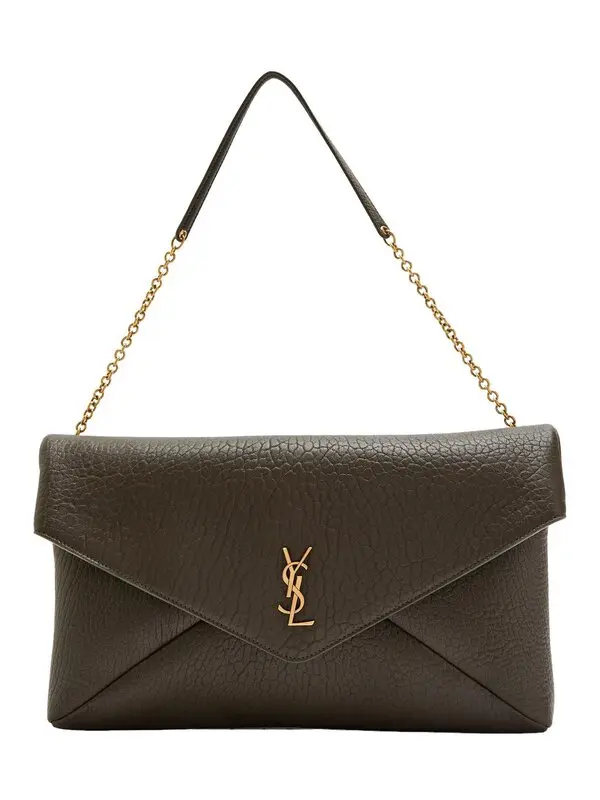 Saint Laurent Envelope Grained Leather Pouch - Khaki