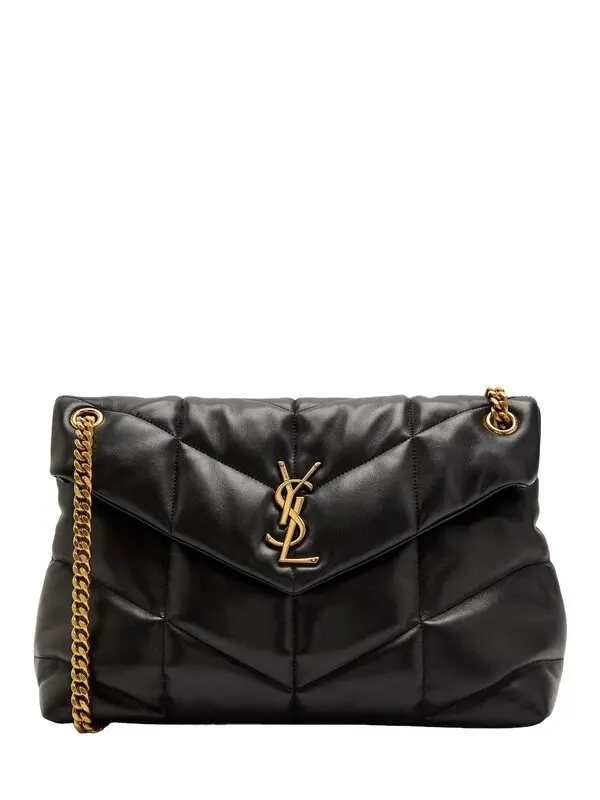 Saint Laurent Lou Puffer Medium Leather Shoulder Bag - Black