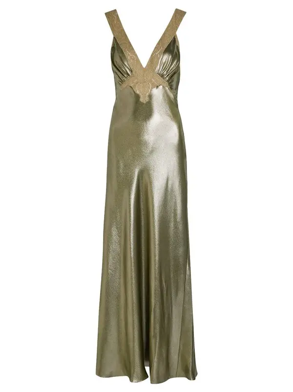 Saint Laurent Metallic Silk Maxi Dress - Silver Other
