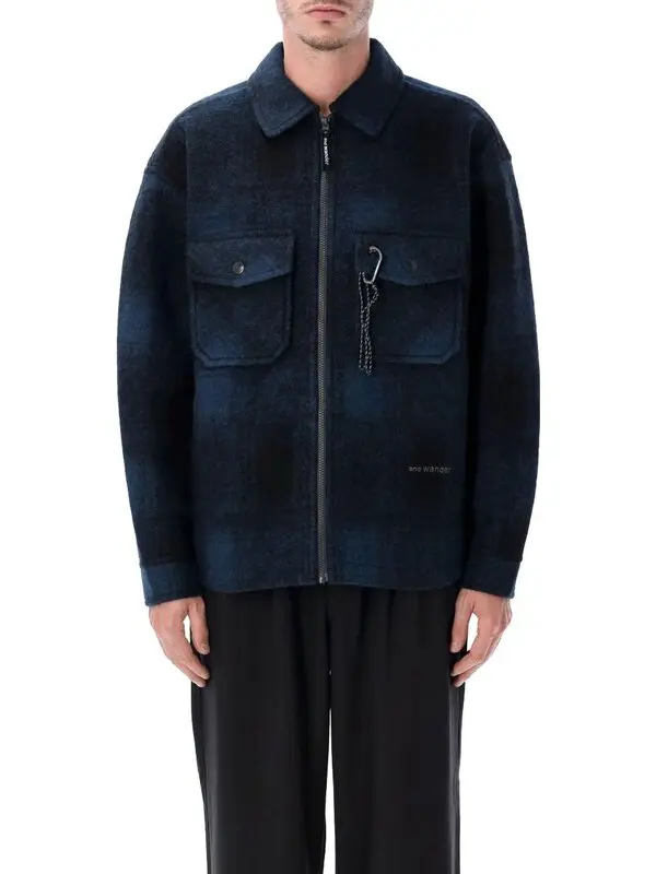 AND WANDER 50 Wool Shaggy Zip Jacket - Navy