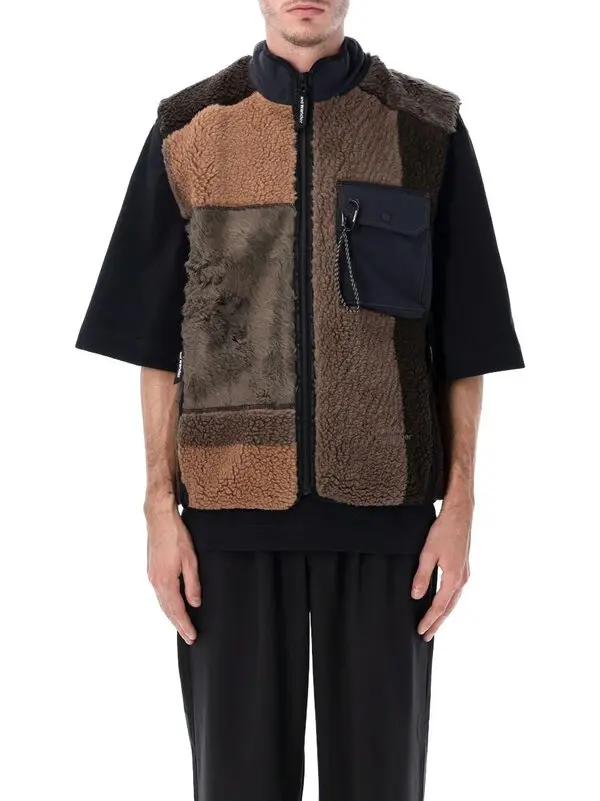 AND WANDER Mix Boa Patchwork Vest - Brown