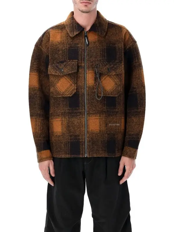 AND WANDER Wool Shaggy Zip Jacket - Brown